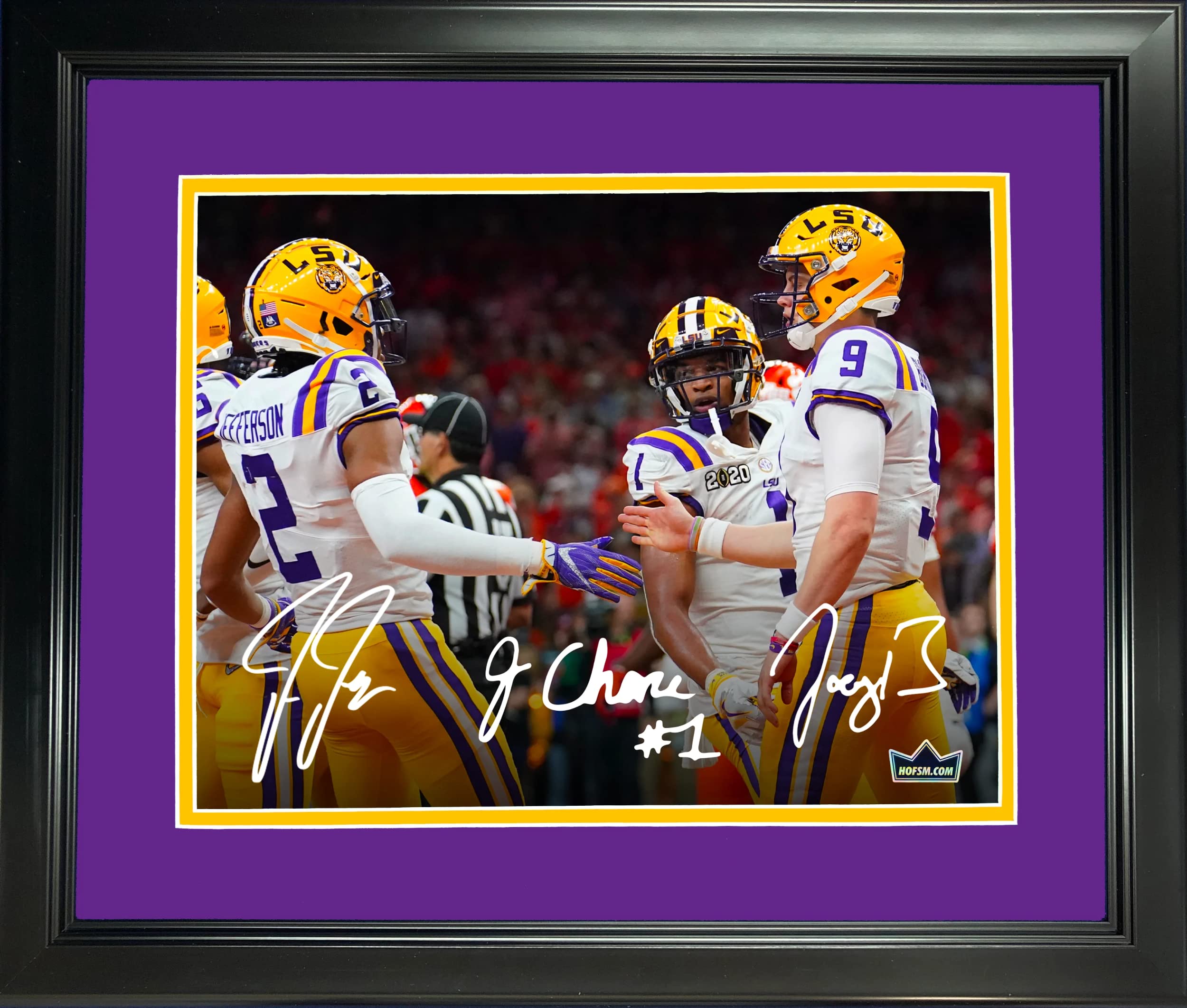 Framed Joe Burrow Justin Jefferson Ja'Marr Chase Facsimile Laser Engraved Signature Auto LSU Tigers 11"x14" College Football Photo HOFSM Holo