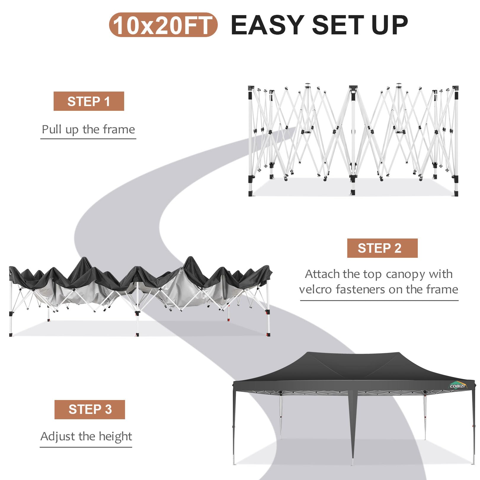 COBIZI 10x20 Canopy, Pop Up Canopy 10x20, Outdoor Wedding Party Tent, Commercial Tent, Waterproof Canopy Tent with 6 Sidewalls, All Season Outdoor Gazebos for Parties with Carry Bag, Event, Black