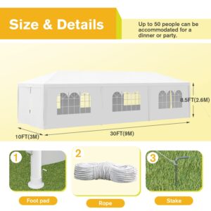 Devoko 10'x30' Outdoor Party Tent, Heavy Duty Canopy Event Wedding Tent for Parties Backyard Patio, White