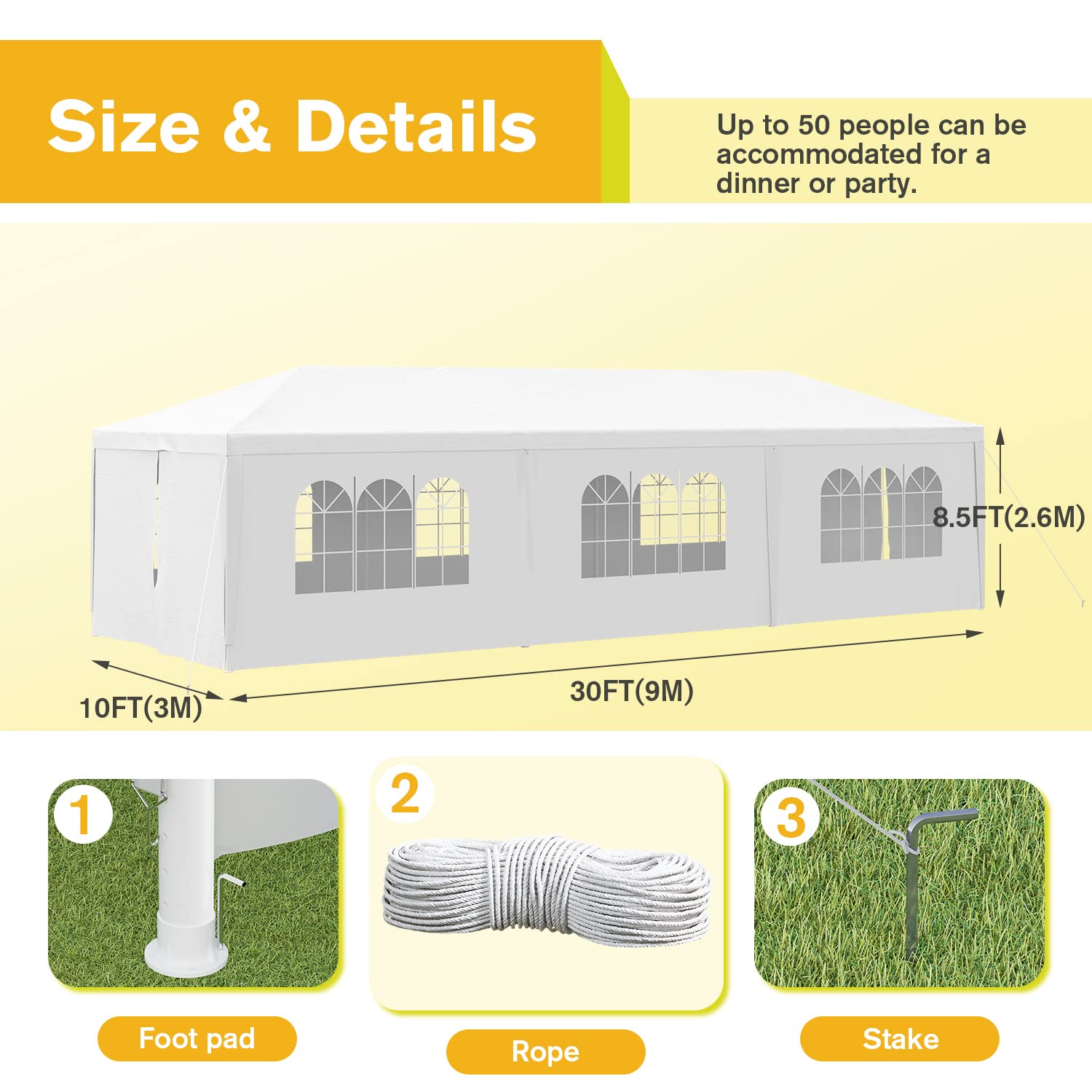 Devoko 10'x30' Outdoor Party Tent, Heavy Duty Canopy Event Wedding Tent for Parties Backyard Patio, White