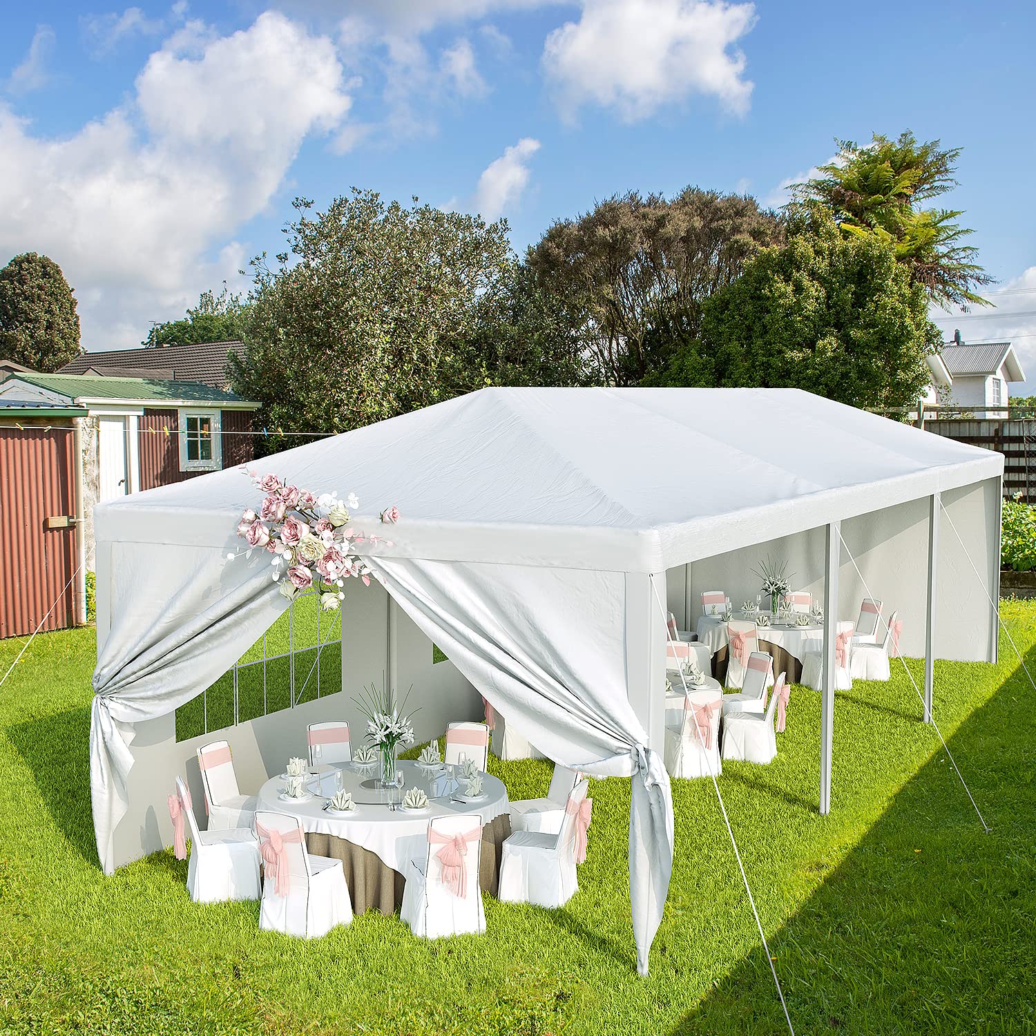 Devoko 10'x30' Outdoor Party Tent, Heavy Duty Canopy Event Wedding Tent for Parties Backyard Patio, White