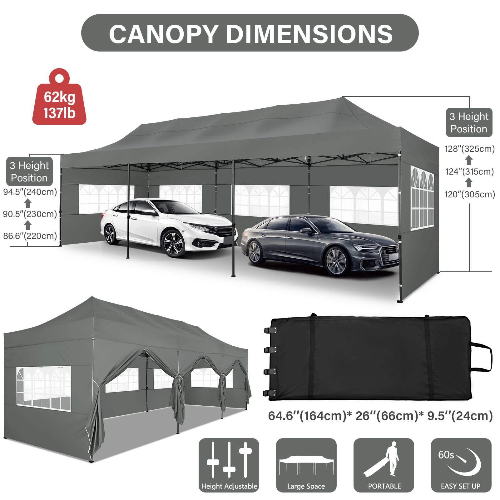 Tooluck 10x30 Pop up Heavy Duty Canopy Tent with 8 sidewalls Easy up Heavy Duty Tent Waterproof Wedding Party Tent Canopy Outdoor Tents for Parties Commercial Gazebo(Frame Thickened)