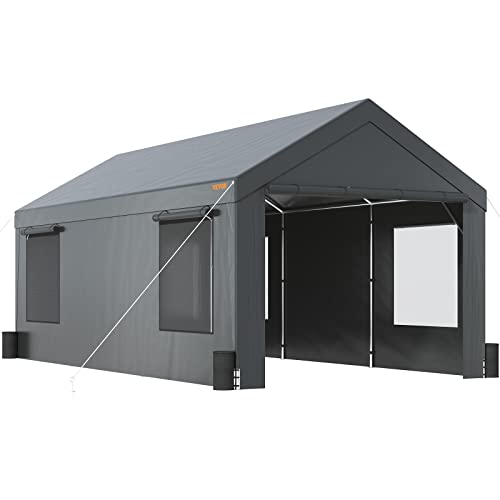 VEVOR Carport 10x20ft Portable Garage, Heavy Duty Car Canopy with Roll-up Ventilated Windows & Removable Sidewalls, UV Resistant Waterproof All-Season Tarp for SUV, F150, Car, Truck, Boat