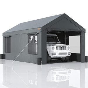 vevor carport 10x20ft portable garage, heavy duty car canopy with roll-up ventilated windows & removable sidewalls, uv resistant waterproof all-season tarp for suv, f150, car, truck, boat