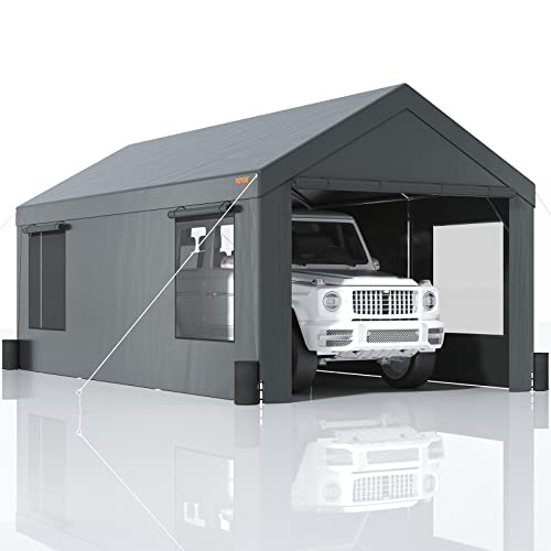 VEVOR Carport 10x20ft Portable Garage, Heavy Duty Car Canopy with Roll-up Ventilated Windows & Removable Sidewalls, UV Resistant Waterproof All-Season Tarp for SUV, F150, Car, Truck, Boat