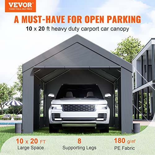 VEVOR Carport 10x20ft Portable Garage, Heavy Duty Car Canopy with Roll-up Ventilated Windows & Removable Sidewalls, UV Resistant Waterproof All-Season Tarp for SUV, F150, Car, Truck, Boat