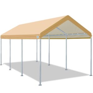 advance outdoor adjustable 10x20 ft heavy duty carport car canopy garage boat shelter party tent, adjustable peak height from 9.5ft to 11ft, beige