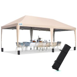 quictent 10x20ft pop up canopy tent party tent outdoor event gazebo waterproof with roller bag(beige)