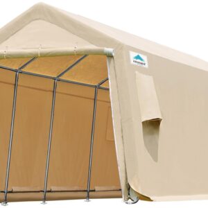 ADVANCE OUTDOOR 10X20 ft Carport Heavy Duty Outdoor Patio Anti-Snow Portable Canopy Storage Shelter Shed with 2 Rolled up Zipper Doors & Vents for Snowmobile Garden Tools, Beige