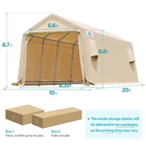 ADVANCE OUTDOOR 10X20 ft Carport Heavy Duty Outdoor Patio Anti-Snow Portable Canopy Storage Shelter Shed with 2 Rolled up Zipper Doors & Vents for Snowmobile Garden Tools, Beige