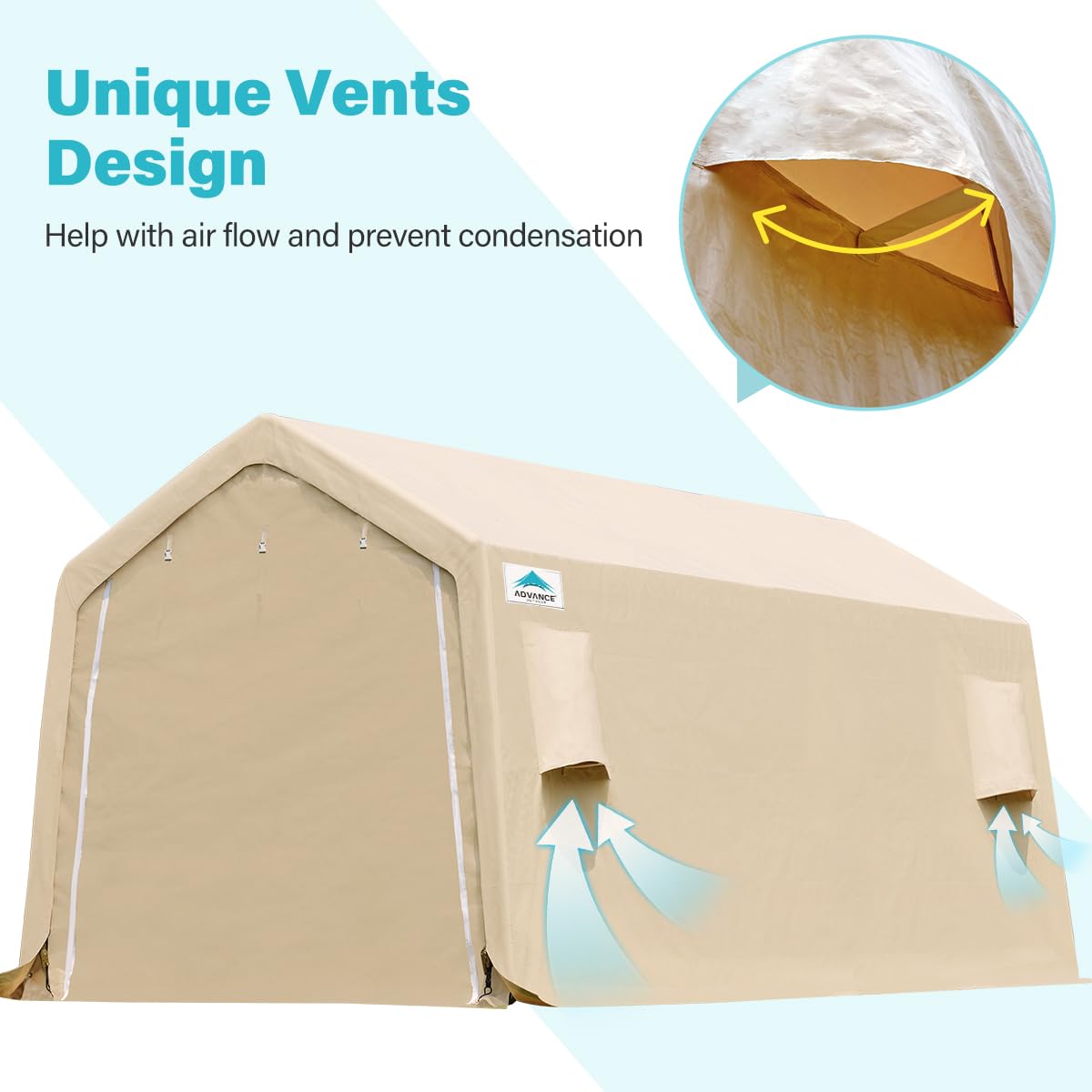 ADVANCE OUTDOOR 10X20 ft Carport Heavy Duty Outdoor Patio Anti-Snow Portable Canopy Storage Shelter Shed with 2 Rolled up Zipper Doors & Vents for Snowmobile Garden Tools, Beige