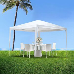 10'x10' outdoor party tent, backyard canopy tents for parties, white event tent with ground nails and ropes, small waterproof tent for wedding, barbecue and flea market