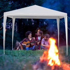 10'x10' Outdoor Party Tent, Backyard Canopy Tents for Parties, White Event Tent with Ground Nails and Ropes, Small Waterproof Tent for Wedding, Barbecue and Flea Market