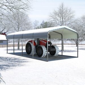 mupater outdoor carport, 12' x 20' heavy duty canopy for garage,car garage shelter with galvanized metal roof and frame for car, and boat, grey