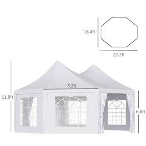 Outsunny 22 x 16 ft Party Tent, Wedding Tent with Sidewalls, Heavy Duty Event Tent with 2 Doors and 6 Windows, Outdoor Gazebo Tent for Party, White