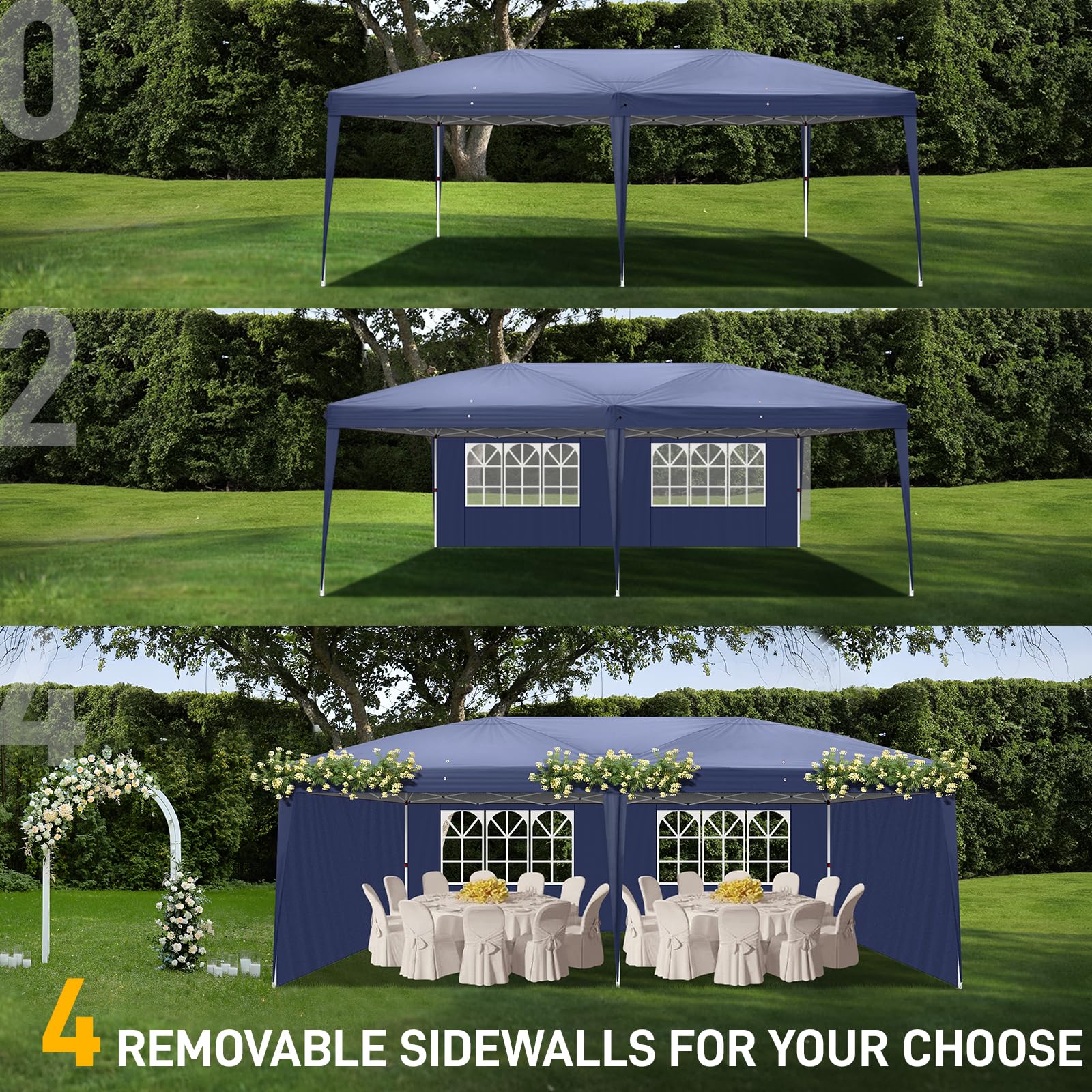 Outvita 10x20ft Ez Pop Up Canopy, Portable Instant Canopy Tent with 4 SideWalls for Outdoor Events, Party, Wedding, Birthday,Graduation