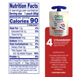 GoGo squeeZ yogurtZ Strawberry, 3 oz (Pack of 4), Kids Snacks Made from Real Yogurt and Fruit, Pantry Friendly, No Fridge Needed, Gluten Free and Nut Free, Recloseable Cap, BPA Free Pouches