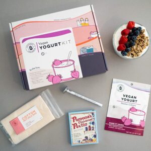 Cultures for Health Vegan Yogurt Starter Kit | 7 Piece DIY Kit Includes 4 Packets Dairy Free Yogurt Culture, Pectin Powder, Cooking Thermometer, & Cotton Nut Milk Bag | Make Yogurt w/Plant Based Milk