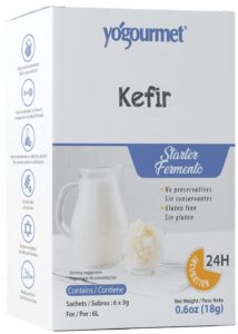 yogourmet kefir starter (6 pack) - make kefir at home - starter culture - all natural, gluten free, kosher, halal - 3 g sachets