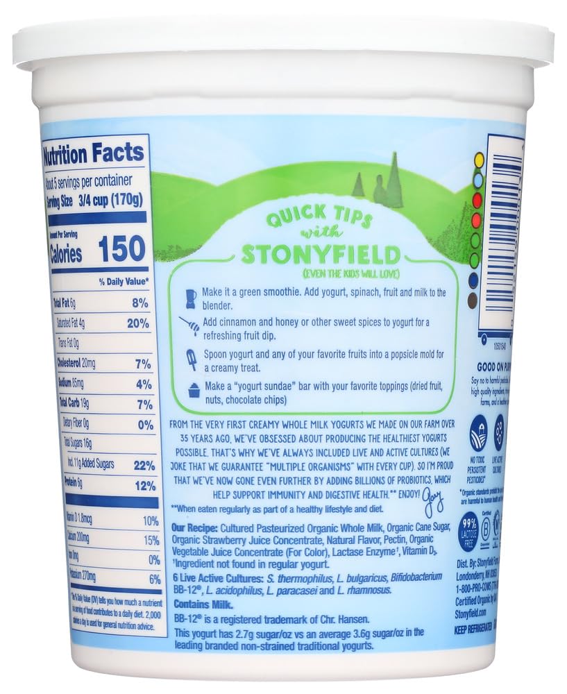 Stonyfield Farm Organic Strawberry Yogurt, 32 Ounce -- 6 per case.