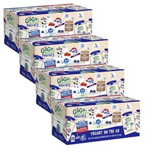 gogo squeez yogurtz variety pouches - real yogurt and fruit - 10 blueberry and 10 strawberry pouches - gluten free, no preservatives and kosher certified 20 x 3 oz. (4 - pack)