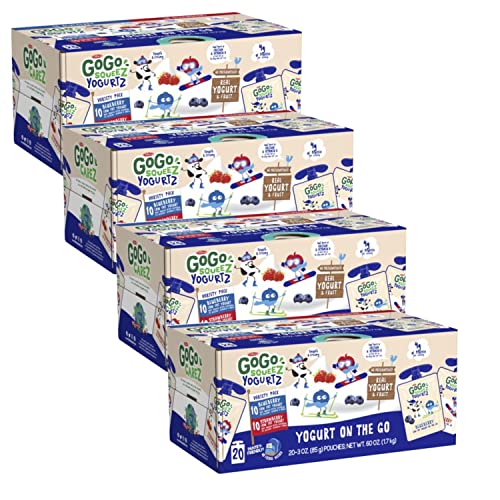 Gogo Squeez Yogurtz Variety Pouches - Real Yogurt and Fruit - 10 Blueberry and 10 Strawberry Pouches - Gluten Free, No preservatives and kosher Certified 20 x 3 oz. (4 - Pack)