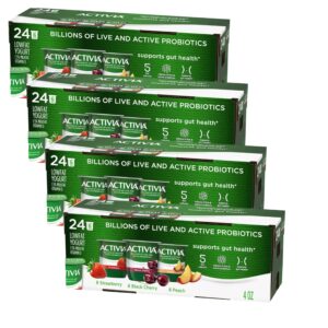 Activia Probiotic Lowfat Yogurt, Variety Pack - Milk Fat Vitamin D, Supports Gut Health - Strawberry, Black Cherry and Peach - 4 Pack (24 x 4 oz, Each) - Ready Set gourmet Donate a Meal Program