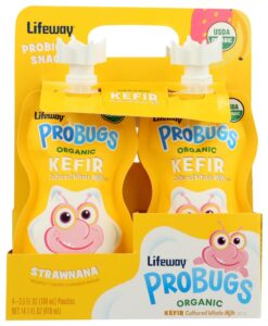 lifeway strawnana organic probugs whole milk kefir, 3.5 fluid ounce - 4 count per pack - 6 packs per case.