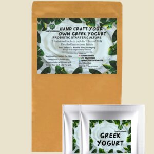 TEMPEHSTATION Greek Yogurt Starter Culture Kit-Culture&hand painted ceramic Handi Lid Dahi/Curd pot|easy to produce large batches 2 gms each sachet|Heirloom|-Strains L. bulgaricus &Streptococcus thermophilus