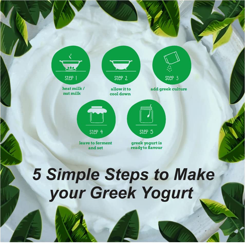 TEMPEHSTATION Greek Yogurt Starter Culture Kit-Culture&hand painted ceramic Handi Lid Dahi/Curd pot|easy to produce large batches 2 gms each sachet|Heirloom|-Strains L. bulgaricus &Streptococcus thermophilus