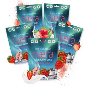 næra icelandic - 5-pack strawberry (icelandic skyr) crunch protein snacks, gmo-free, gluten-free protein snacks, lactose-free individual snacks, snacks for adults & kids, (0.88 oz ea)