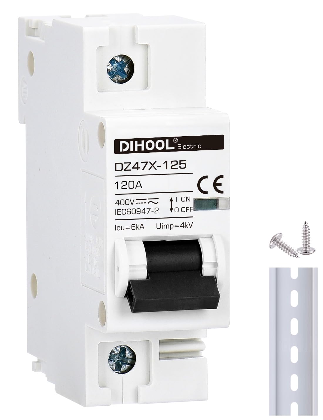 DIHOOL Miniature Circuit Breaker 120 Amp dc solar disconnect switch 12-240V for PV Solar, UPS, RV Battery, DIN Rail Mount, Overload Protection, AC DC universal