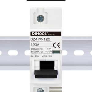 DIHOOL Miniature Circuit Breaker 120 Amp dc solar disconnect switch 12-240V for PV Solar, UPS, RV Battery, DIN Rail Mount, Overload Protection, AC DC universal