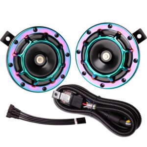 farbin horn waterproof car horns 12v loud,super tone metal twin horns kit with relay harness (color horn with wire harness)