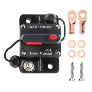 red wolf 80a amp circuit breaker fuse w/6 gauge battery ring terminal connector for trolling motor marine boat atv yacht car stereo audio battery solar system with manual reset switcher waterproof