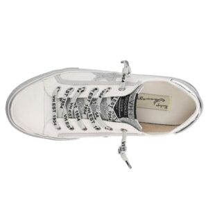 VINTAGE HAVANA Womens Alive 7 Metallic Glitter Lace Up Sneakers Shoes Casual - White - Size 8.5 B