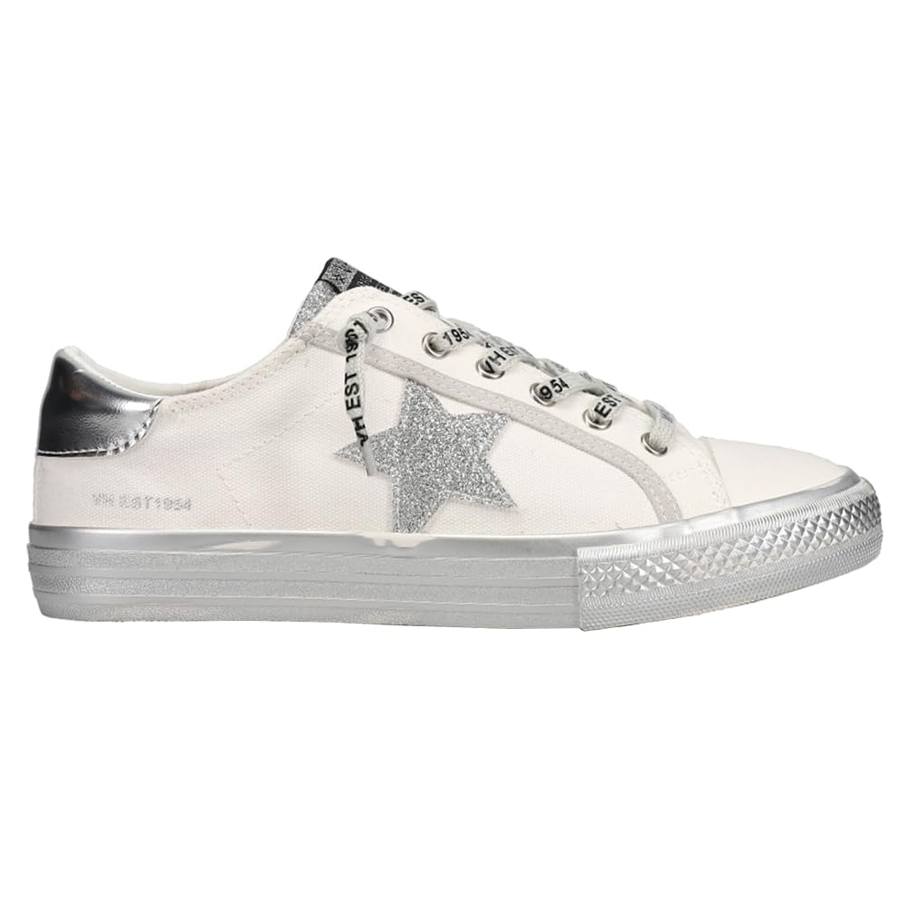 VINTAGE HAVANA Womens Alive 7 Metallic Glitter Lace Up Sneakers Shoes Casual - White - Size 8.5 B