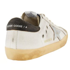 Golden Goose Super-Star Net Upper Suede Toe Leather Lacing and Heel Laminated Star Womens Distressed Sneakers-38 White