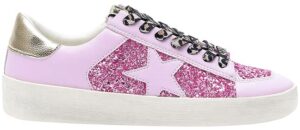 mi.im alex rubber sole lace-up glitter leather star sneakers (7.5, pink)