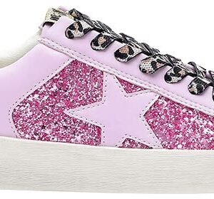 Mi.iM Alex Rubber Sole Lace-up Glitter Leather Star Sneakers (7.5, Pink)