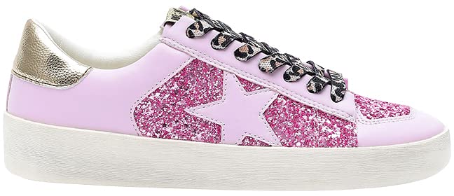 Mi.iM Alex Rubber Sole Lace-up Glitter Leather Star Sneakers (7.5, Pink)