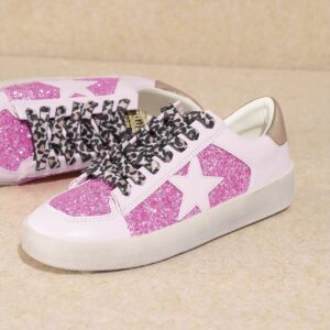 Mi.iM Alex Rubber Sole Lace-up Glitter Leather Star Sneakers (7.5, Pink)