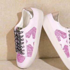 Mi.iM Alex Rubber Sole Lace-up Glitter Leather Star Sneakers (7.5, Pink)