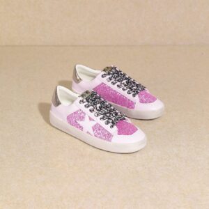 Mi.iM Alex Rubber Sole Lace-up Glitter Leather Star Sneakers (7.5, Pink)