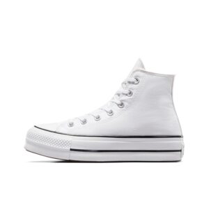 converse women's chuck taylor all star lift high top sneakers, white/black/white, 7 medium us