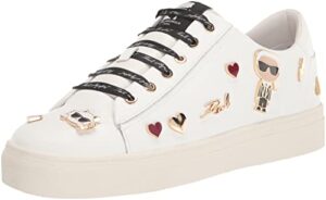 karl lagerfeld paris cate shoes – sneakers for women with iconic klp pins, bright white, 11