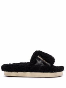 golden goose women's poolstar shearling sandals, black, 8 medium us