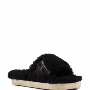 Golden Goose Women's Poolstar Shearling Sandals, Black, 8 Medium US