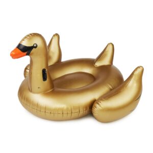 swimline original 90701 inflatable golden goose pool float floatie ride-on lounge w/ stable legs wings large rideable blow up summer beach swimming party lounge big raft tube decoration toy kids adult