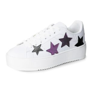 j. adams hero platform sneakers for women - casual lace up fashion tennis shoes - white multi star - 9